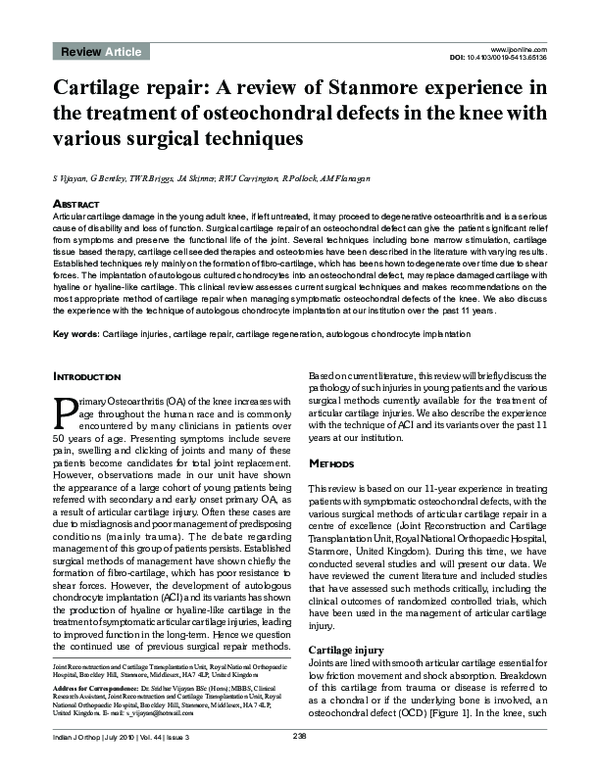 (PDF) Cartilage repair: A review of stanmore experience in the ...