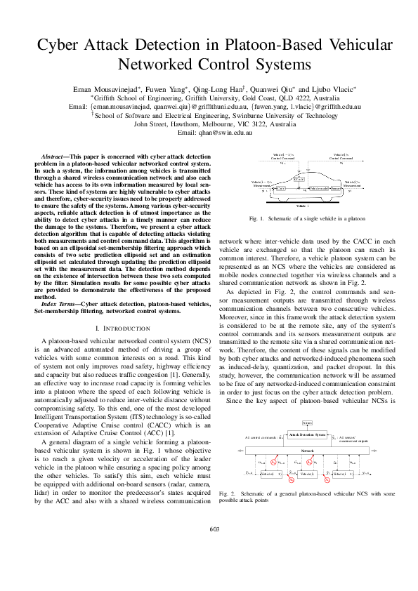(PDF) Cyber Attack Detection in Platoon-Based Vehicular Networked Control Systems