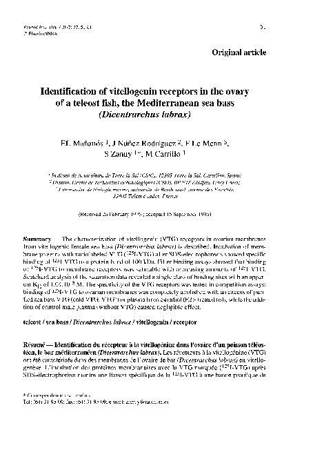 (PDF) Identification of vitellogenin receptors in the ovary of a ...