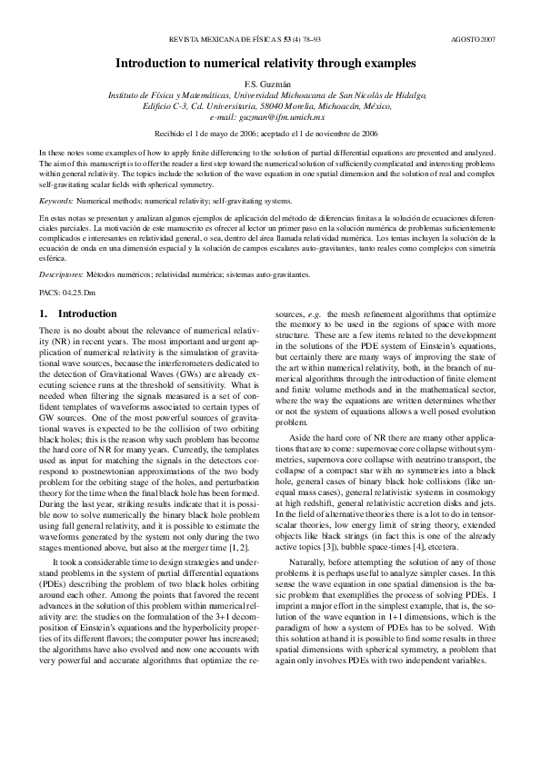 Pdf Introduction To Numerical Relativity Through Examples