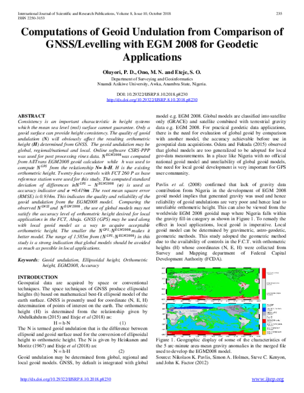 (PDF) Computations of Geoid Undulation from Comparison of GNSS ...