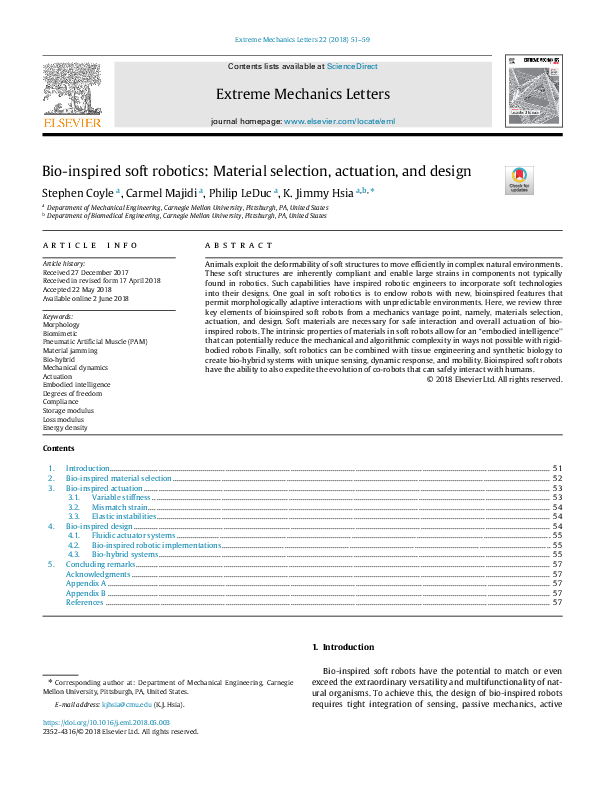 (PDF) Bio-inspired soft robotics: Material selection, actuation, and design