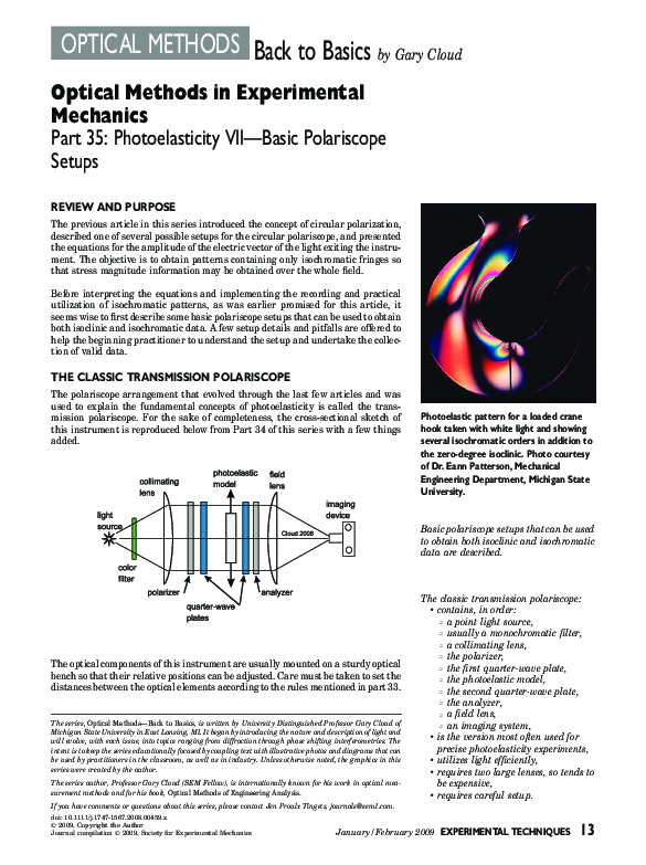 (PDF) Optical Methods in Experimental Mechanics