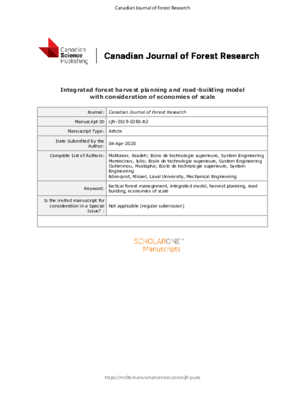(PDF) Integrated forest harvest planning and road-building model with consideration of economies ...