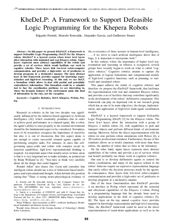Pdf G Khedelp A Framework To Support Defeasible Logic Programming For The Khepera Robots