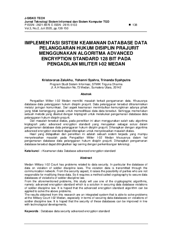 (PDF) Implementasi Sistem Keamanan Database Data Pelanggaran Hukum ...