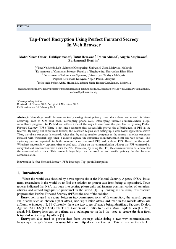(PDF) Tap-Proof Encryption Using Perfect Forward Secrecy In Web Browser