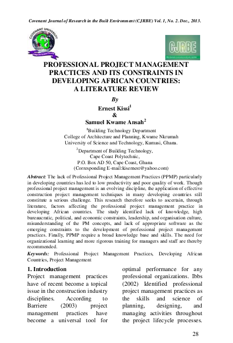 (PDF) Professional Project Management Practices and Its Constraints in ...