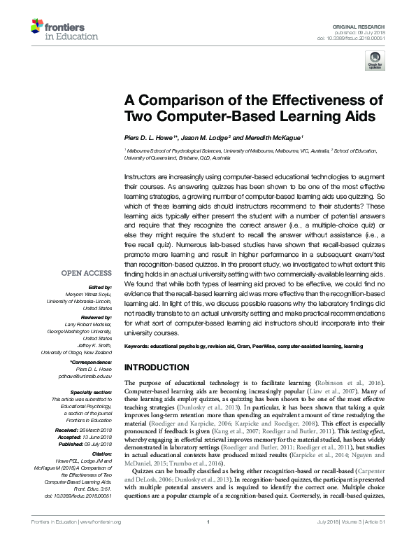 (PDF) A Comparison of the Effectiveness of Two Computer-Based Learning Aids