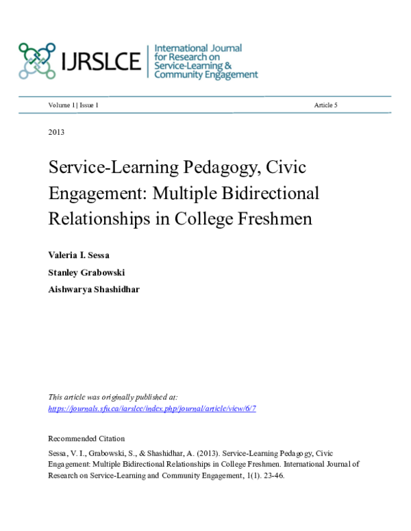 (PDF) Service-Learning Pedagogy, Civic Engagement: Multiple ...