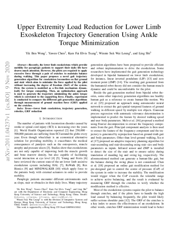 (PDF) Upper Extremity Load Reduction for Lower Limb Exoskeleton ...