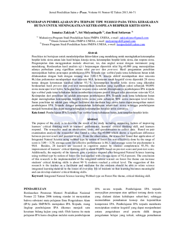 (PDF) Penerapan Pembelajaran Ipa Terpadu Tipe Webbed Pada Tema ...