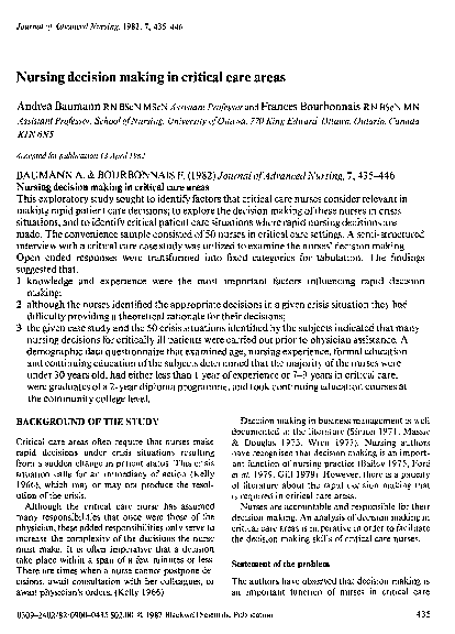 (PDF) Nursing decision making in critical care areas
