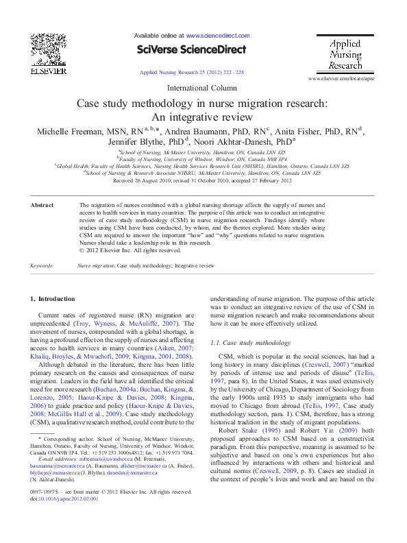 (PDF) Case study methodology in nurse migration research: An ...
