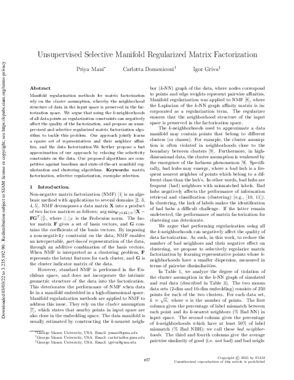(PDF) Unsupervised Selective Manifold Regularized Matrix Factorization