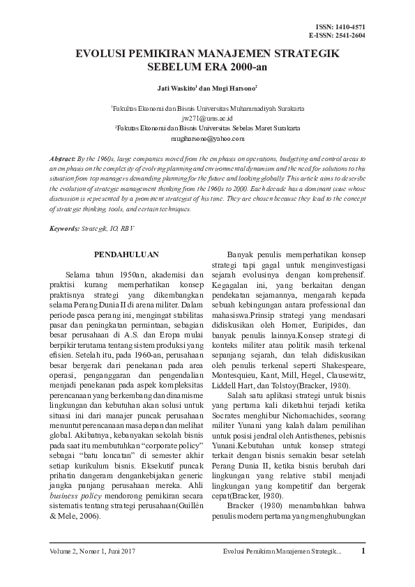 (PDF) Evolusi Pemikiran Manajemen Strategik