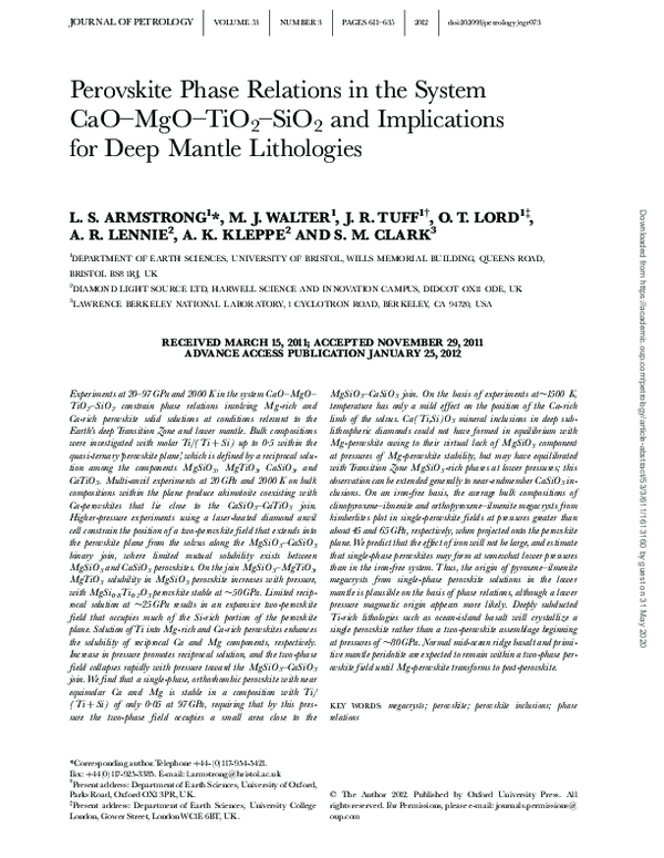 (PDF) Perovskite Phase Relations in the System CaO-MgO-TiO2-SiO2 and Implications for Deep ...