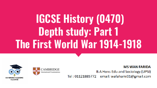 (PDF) IGCSE History (0470) Depth study The First World War 1914-