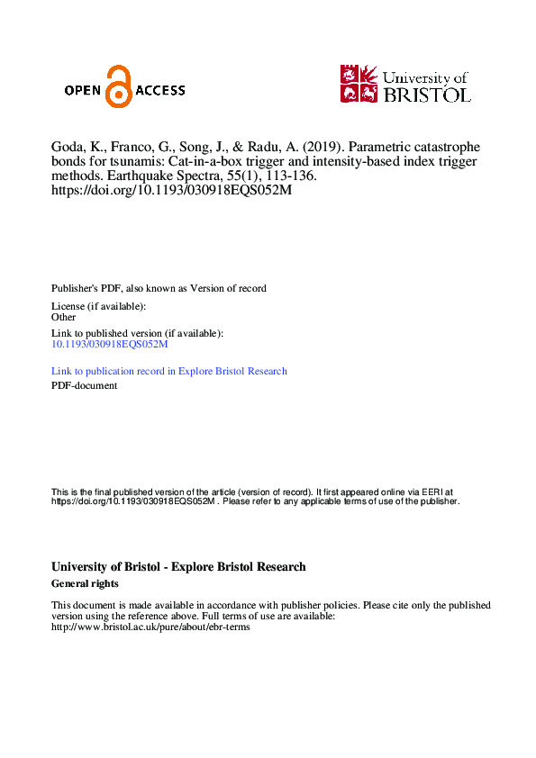 (PDF) Parametric Catastrophe Bonds for Tsunamis: CAT-in-a-Box Trigger ...