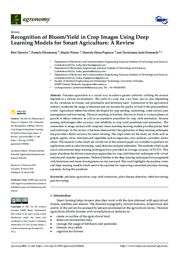 (PDF) Recognition of Bloom/Yield in Crop Images Using Deep Learning ...