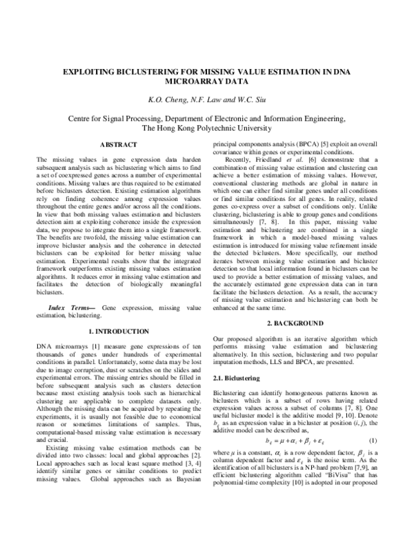 (PDF) Exploiting biclustering for missing value estimation in DNA microarray data