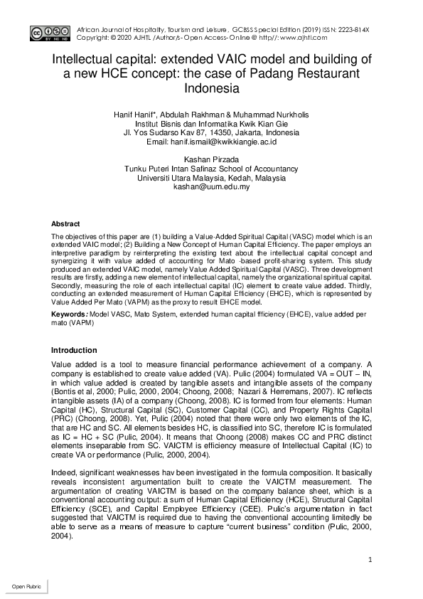 (PDF) Intellectual capital: extended VAIC model and building of a new HCE concept: the case of ...