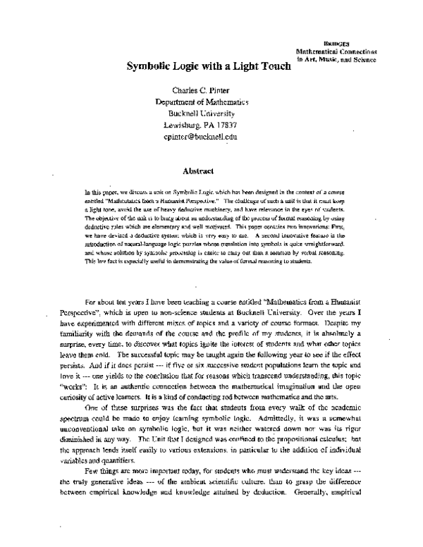 (PDF) Symbolic Logic with a Light Touch