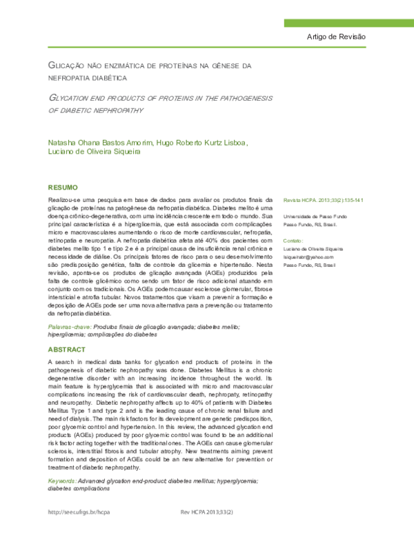 (PDF) Glicação não enzimática de proteínas na gênese da nefropatia ...