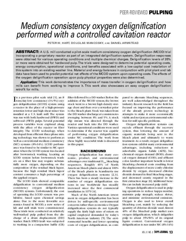 (PDF) Medium consistency oxygen delignification performed with a controlled cavitation reactor ...