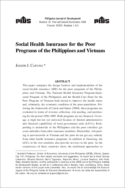 (PDF) Social Health Insurance for the Poor Programs of the Philippines ...