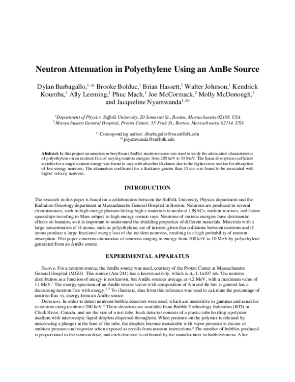 (PDF) Neutron Attenuation in Polyethylene Using an AmBe Source