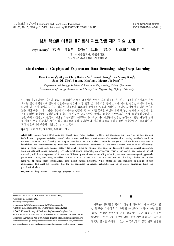 (PDF) Introduction to Geophysical Exploration Data Denoising using Deep Learning