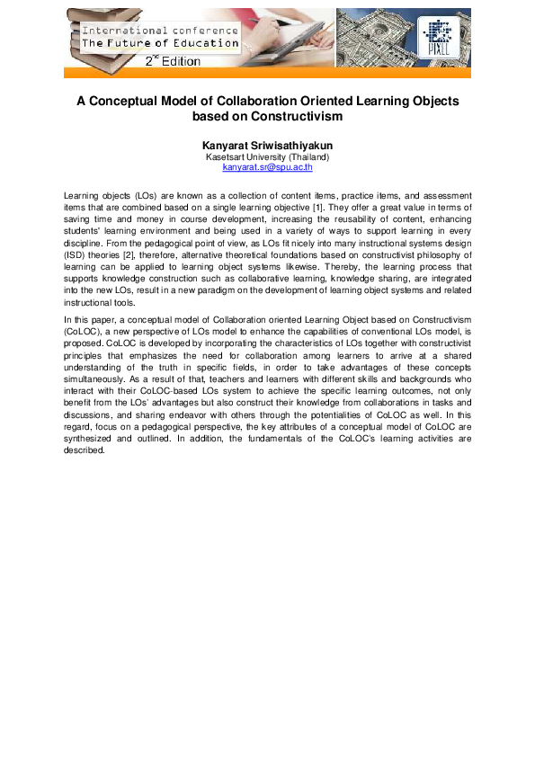 (PDF) A Conceptual Model of Collaboration Oriented Learning Objects based on Constructivism