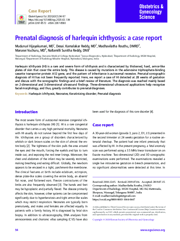 Pdf Prenatal Diagnosis Of Harlequin Ichthyosis A Case Report