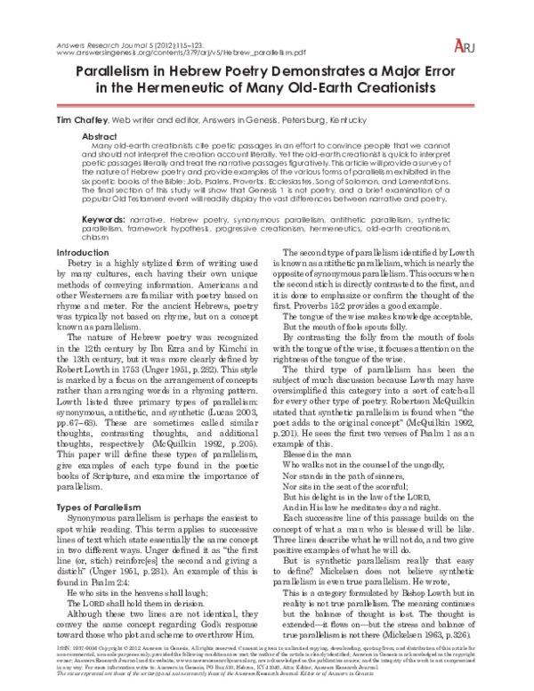 (PDF) Parallelism in Hebrew Poetry Demonstrates a Major Error in the ...