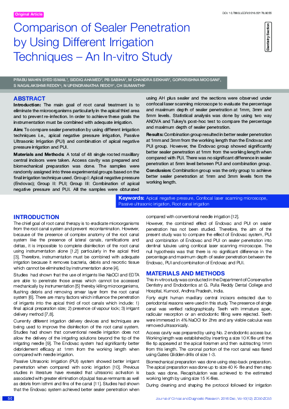 (PDF) Comparision of sealer penetration using different irrigation techniques