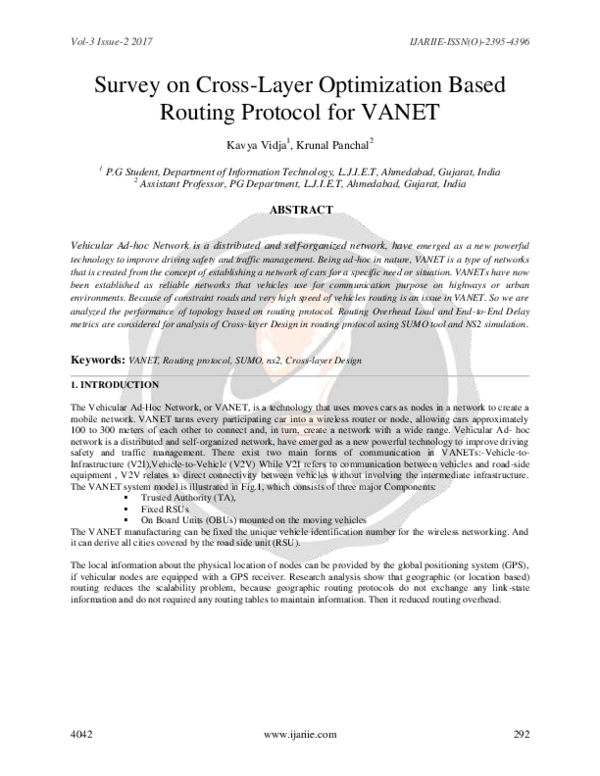 (PDF) Survey on Cross-Layer Optimization Based Routing Protocol for VANET