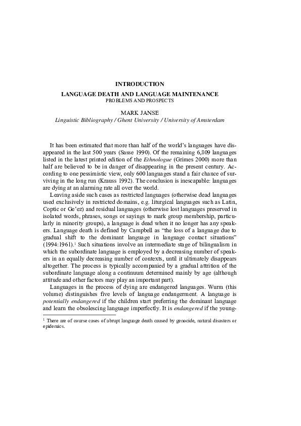 (PDF) Introduction: Language death and language maintenance