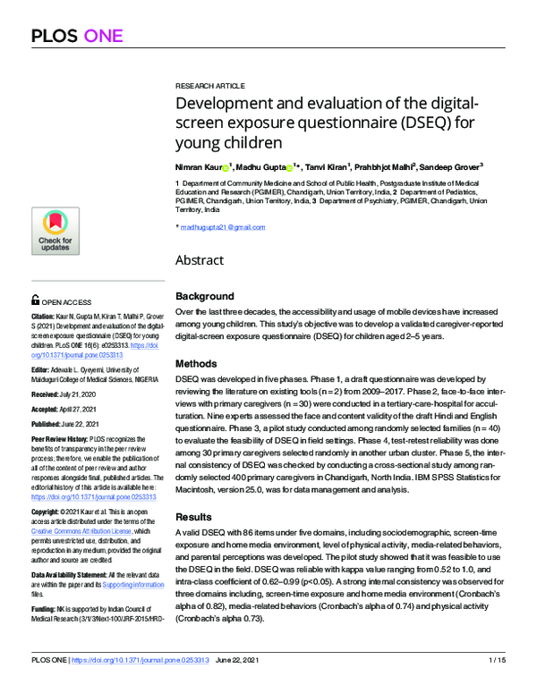 (PDF) Development and evaluation of the digital-screen exposure ...