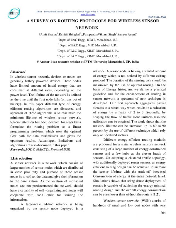 Pdf A Survey On Routing Protocols For Wireless Sensor Network
