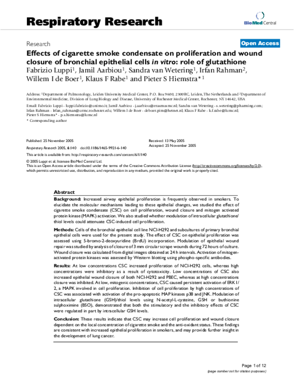 (PDF) Effects of cigarette smoke condensate on proliferation and wound ...