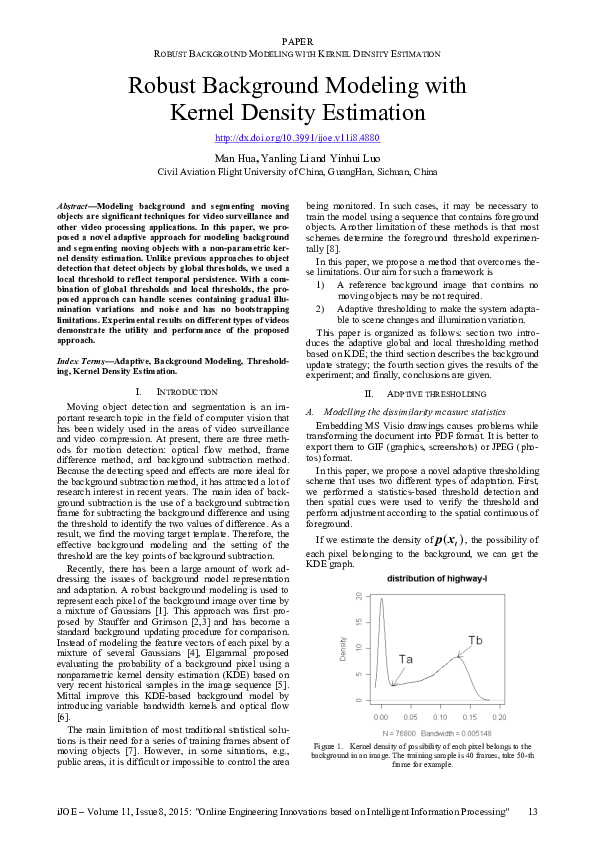 (PDF) Robust Background Modeling with Kernel Density Estimation