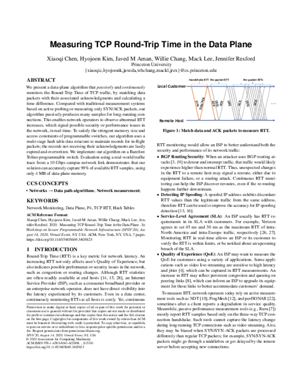 (PDF) Measuring TCP Round-Trip Time in the Data Plane