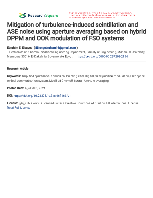 Pdf Mitigation Of Turbulence Induced Scintillation And Ase Noise Using Aperture Averaging 