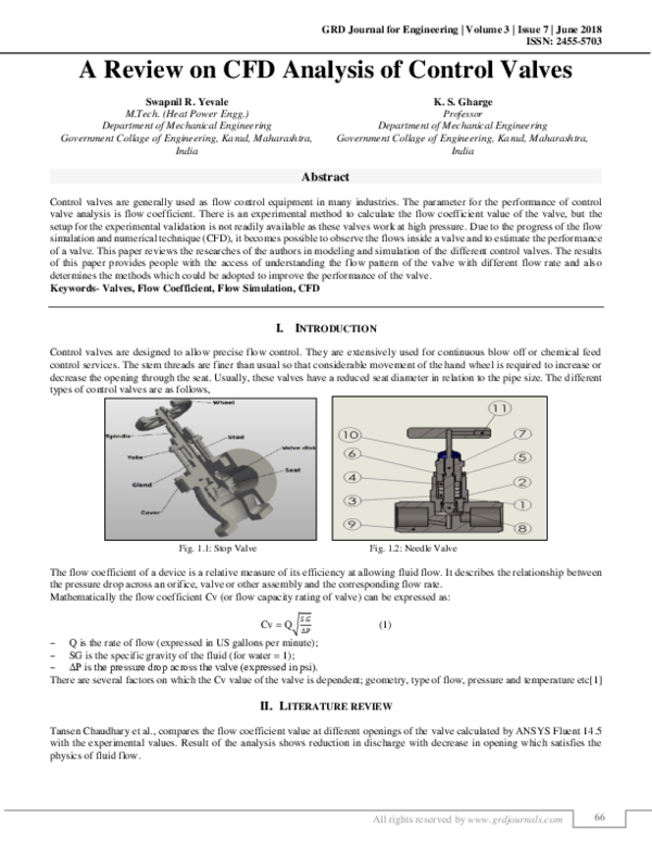 (PDF) A Review on CFD Analysis of Control Valves