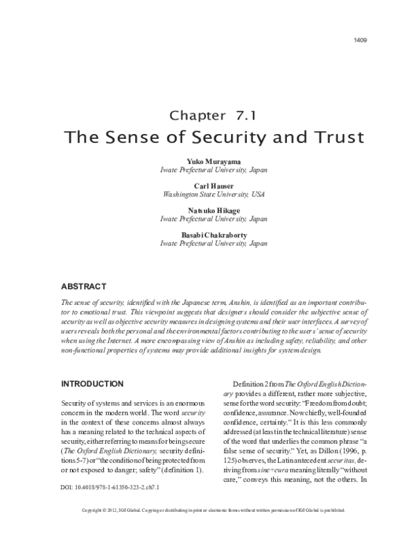 (PDF) The Sense of Security and Trust