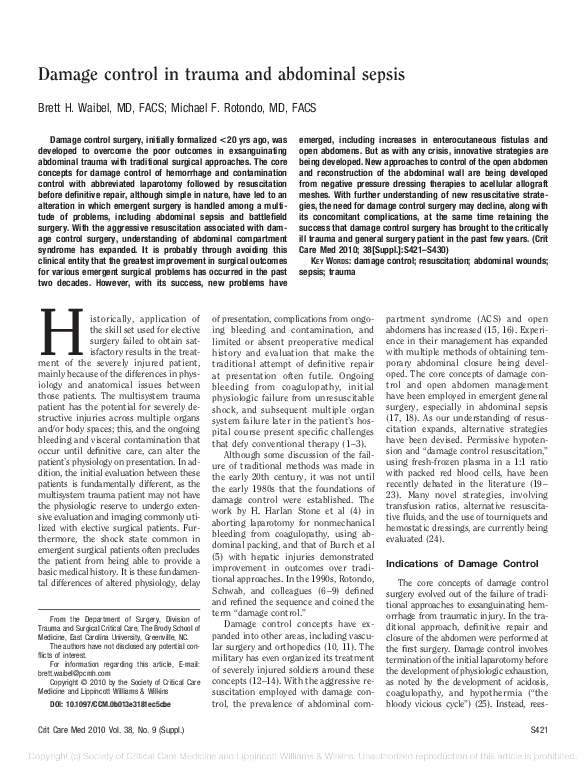 (PDF) Damage control in trauma and abdominal sepsis