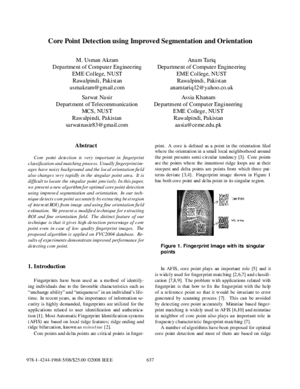 (PDF) Core point detection using improved segmentation and orientation | Muhammad khoerul Anam ...