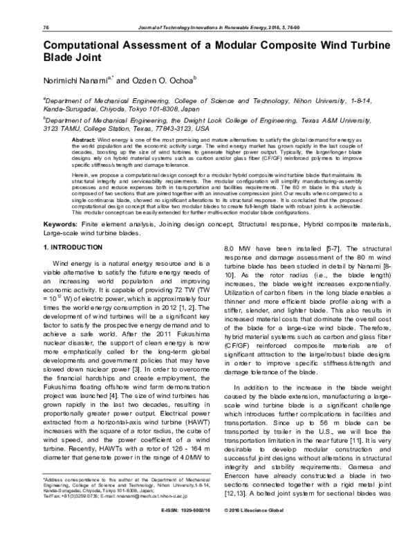 (PDF) Computational Assessment of a Modular Composite Wind Turbine ...