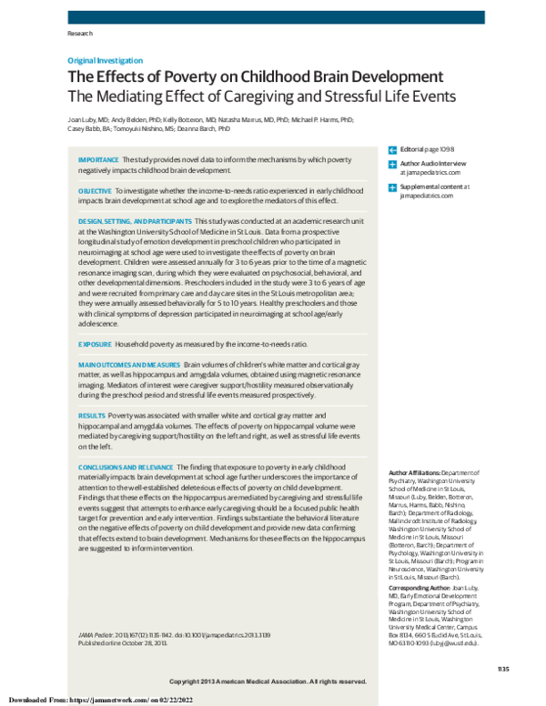 (PDF) The Effects of Poverty on Childhood Brain Development